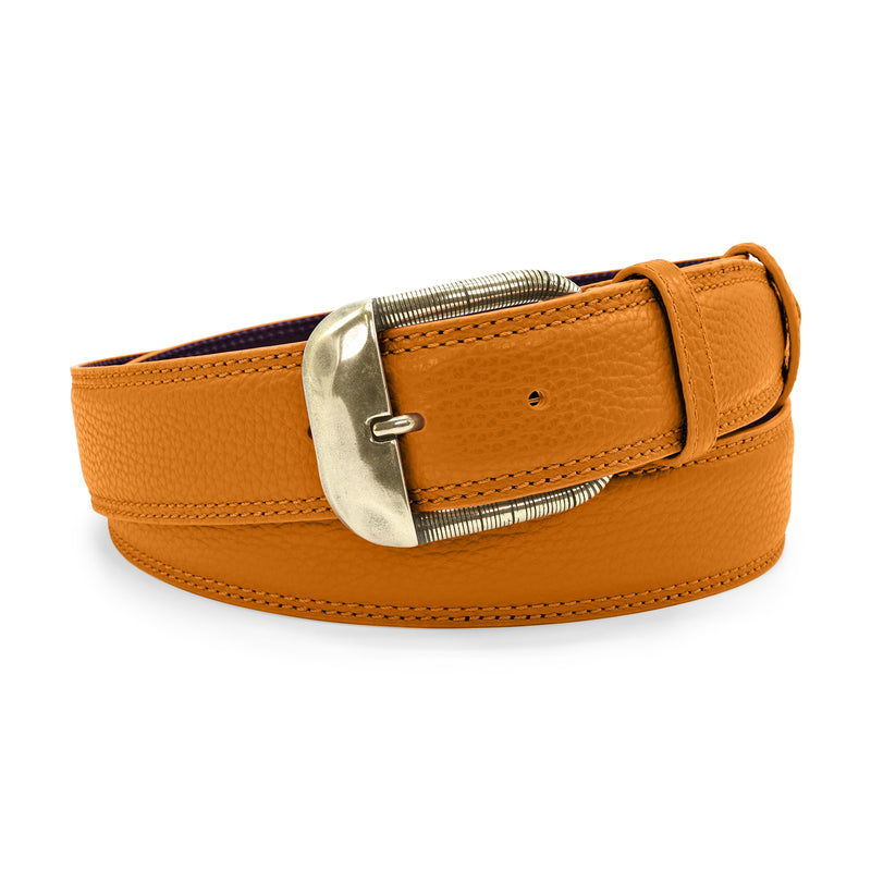 Burnt Orange Bogart Welt Tumbled Leather Wire Prong Belt – Elliot ...